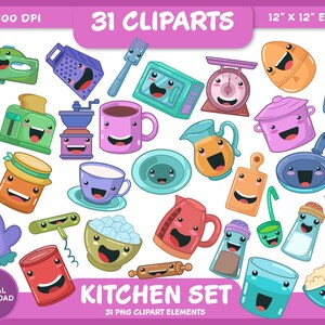 Kitchen Clipart Set, Kawaii Clipart, Cute Clipart, 31 PNG Cliparts ...