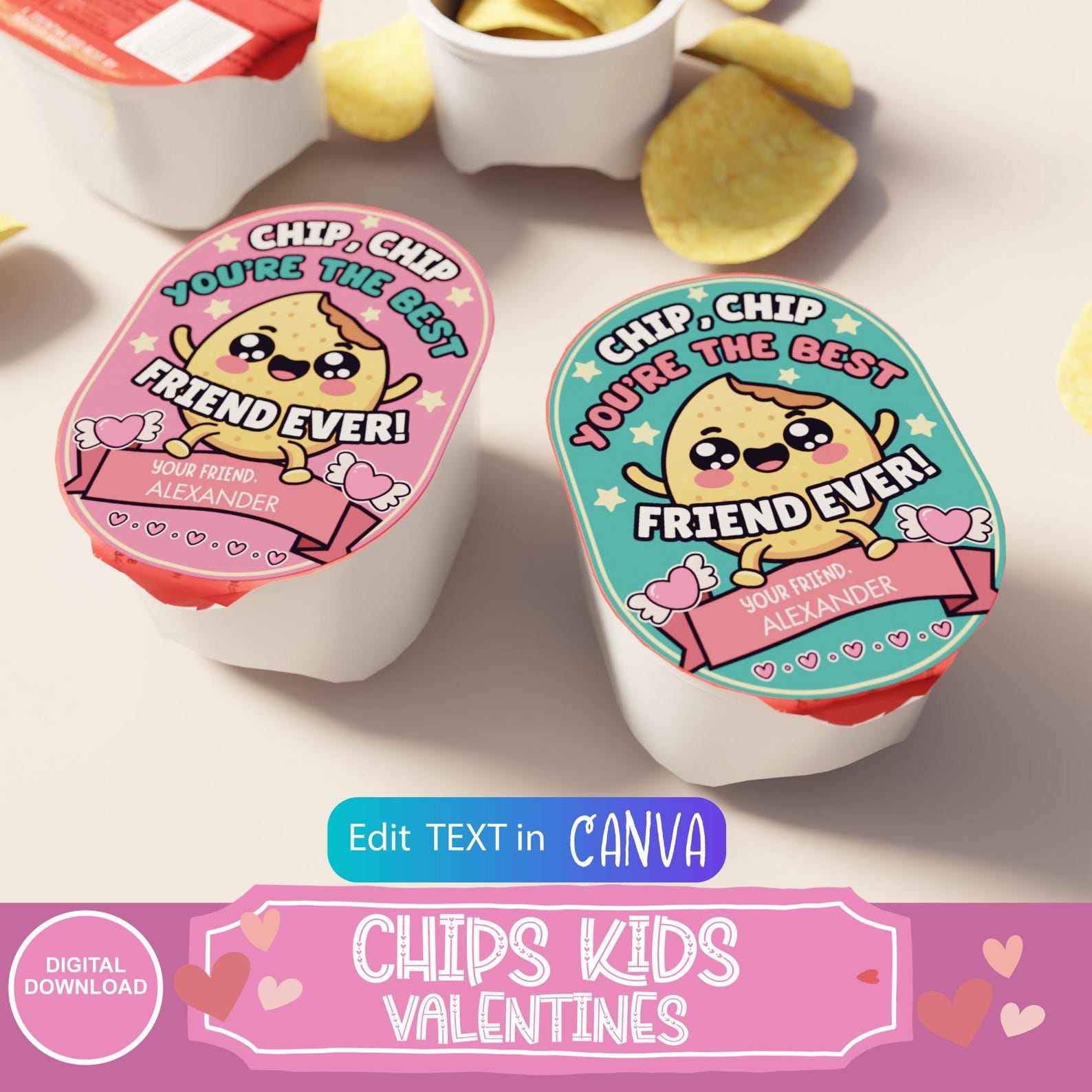 Printable Valentine Chip Snack Labels for Kids, Editable Pringles Tags ...