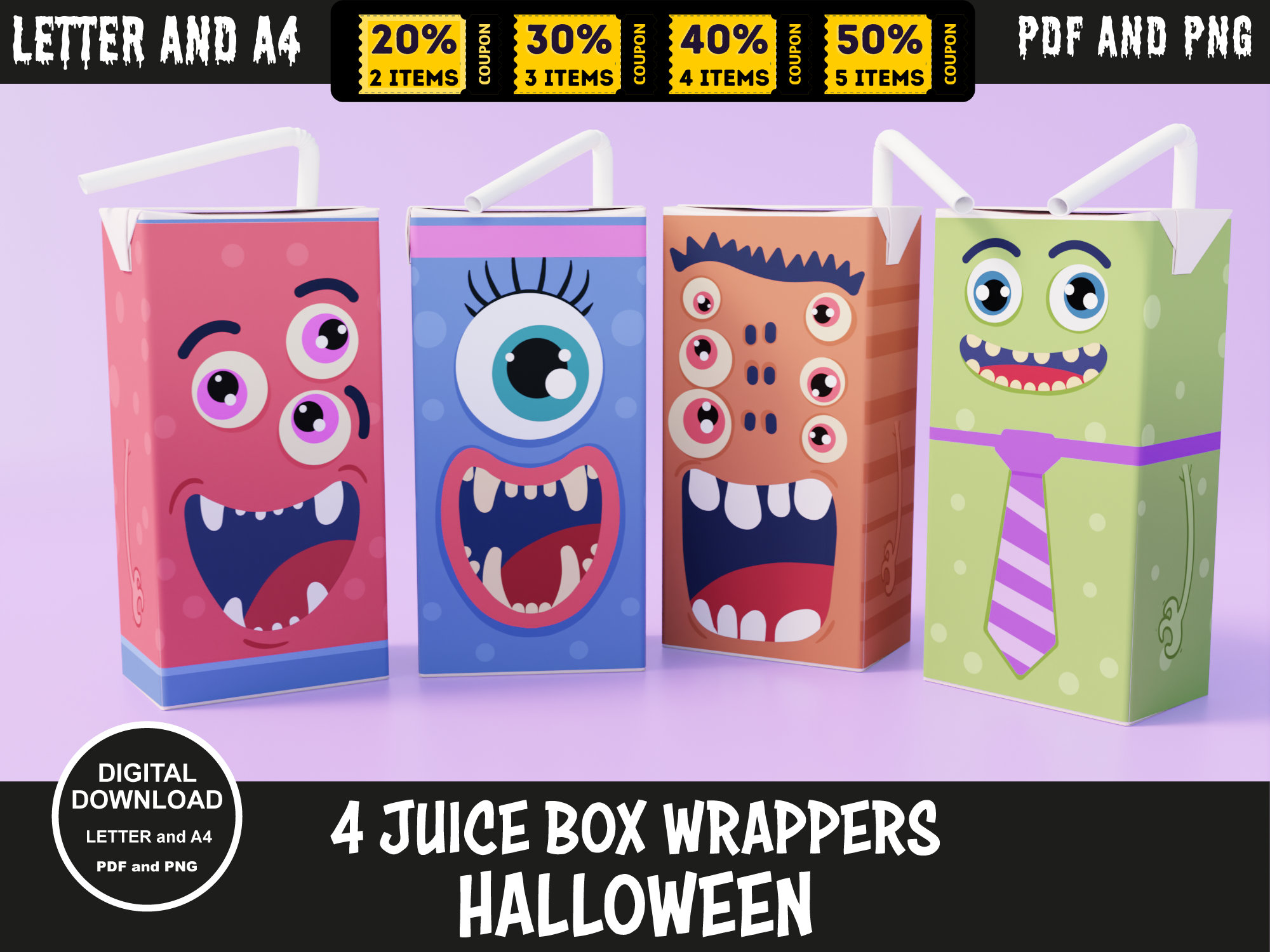 Halloween Juice Box Wrappers, 4 Designs, Perfect for Honest Juice and ...