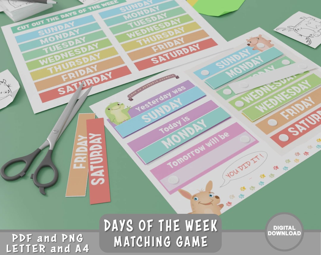 Days of the Week Flashcards Printable, Days of the Week, Mix and Match ...
