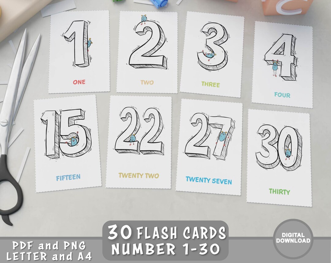 Printable Preschool Flashcards Numbers 1-30 for Coloring Numerals - Etsy