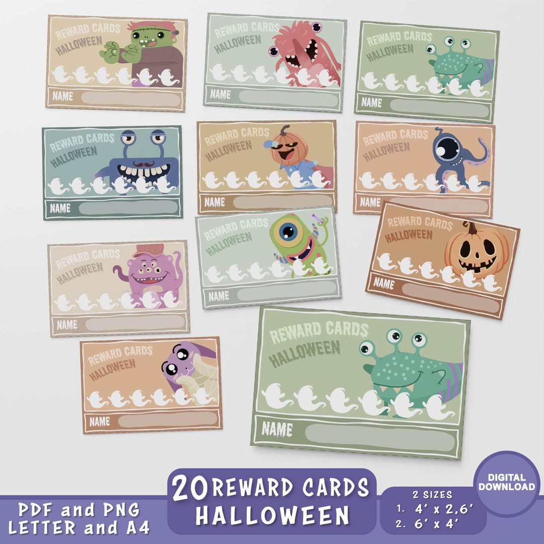 Reward Cards for Toddlers 10 Halloween Characters Progress Ghosts ...