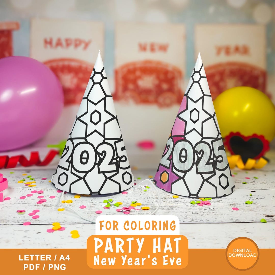 Coloring DIY Kids New Year's Eve Party Hat Printable Craft for ...