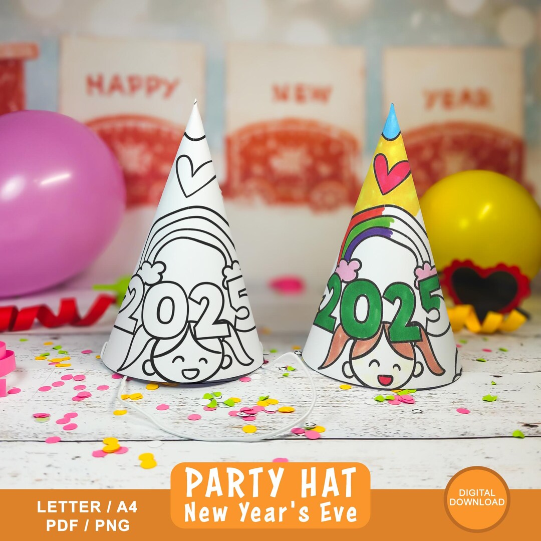 Coloring DIY Kids New Year's Eve Party Hat Printable Craft for ...