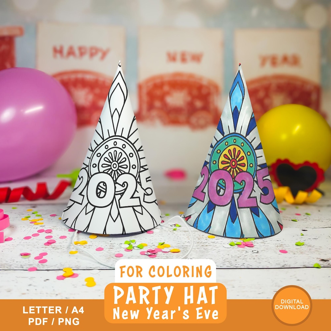 Coloring DIY Kids New Year's Eve Party Hat Printable Craft for ...