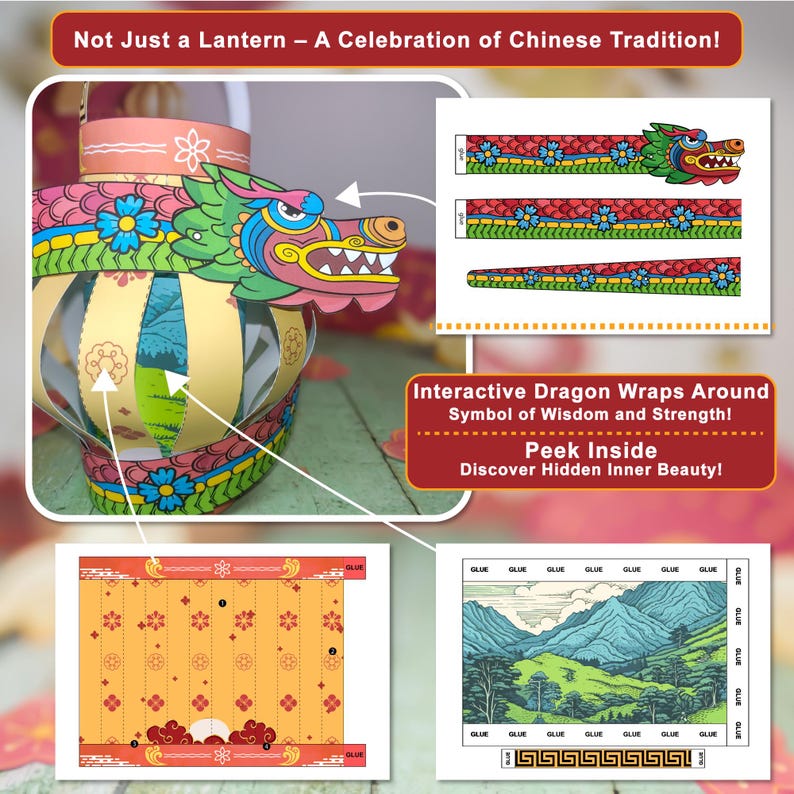 Printable Chinese New Year Paper Lantern Craft Kit, DIY Lantern for ...