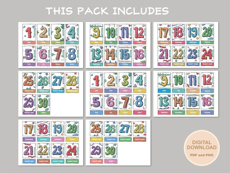 Printable Preschool Flashcards Numbers 1-30 Vibrant Colors - Etsy