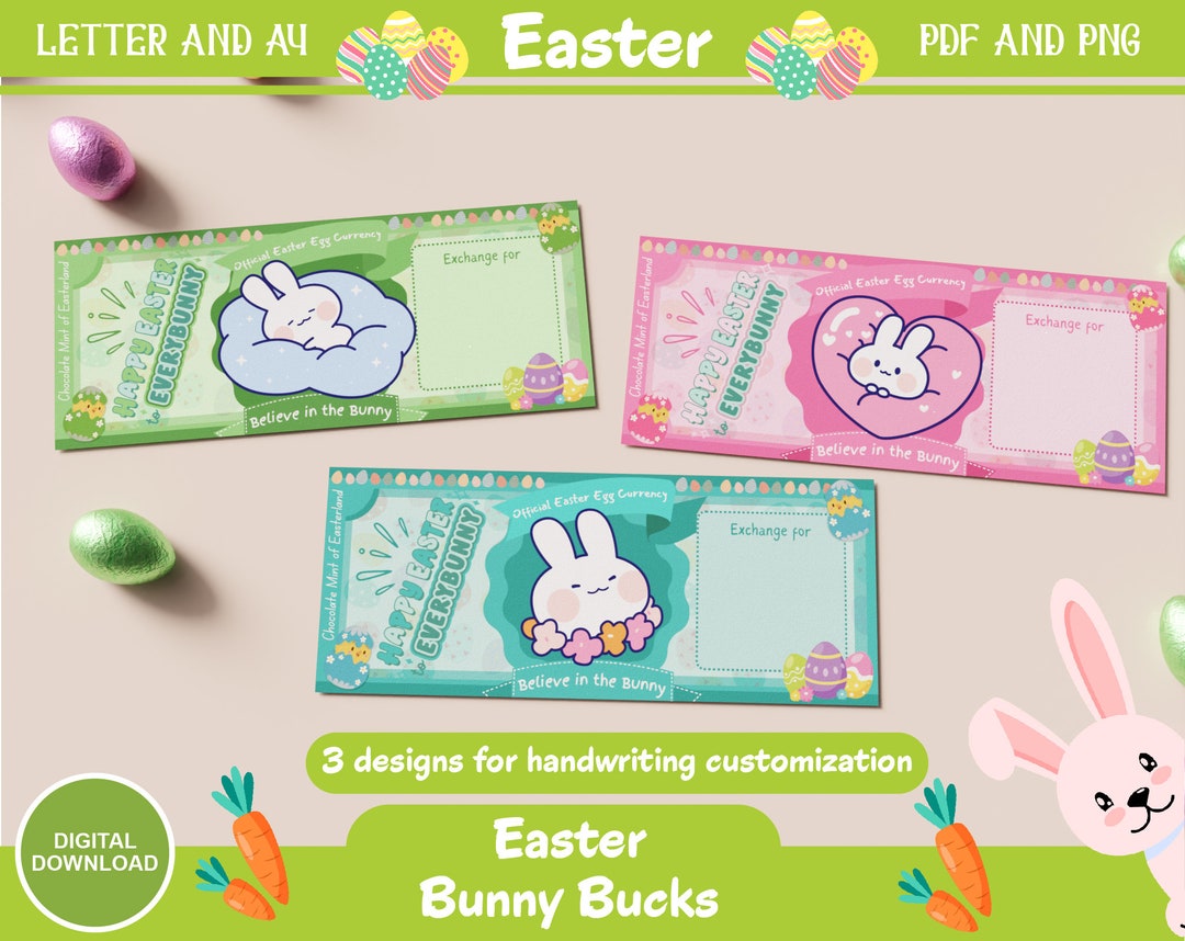 Easter Bunny Bucks - Fun Easter Play Money for Egg Fillers and Coupons ...