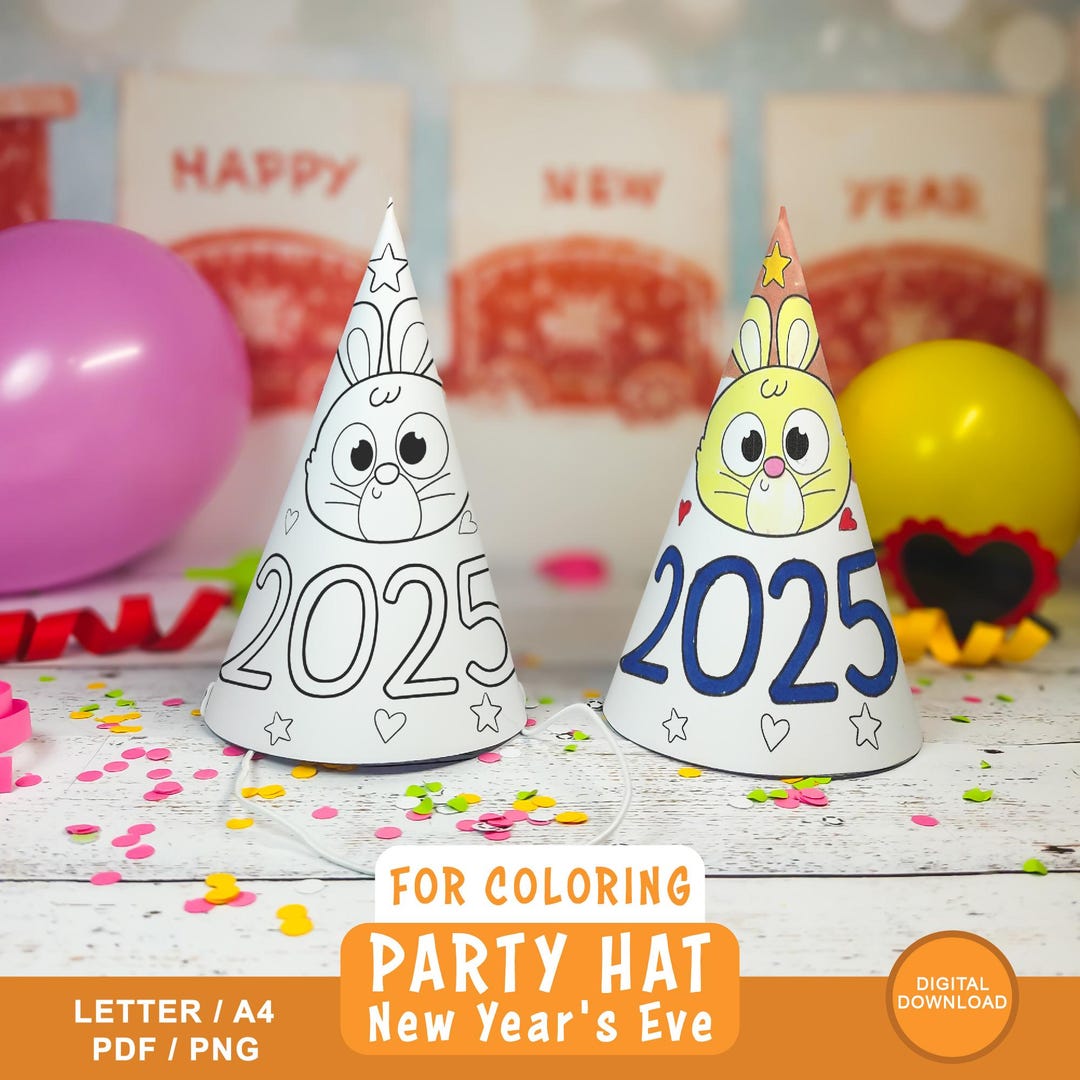 Coloring DIY Kids New Year's Eve Party Hat Printable Craft for ...