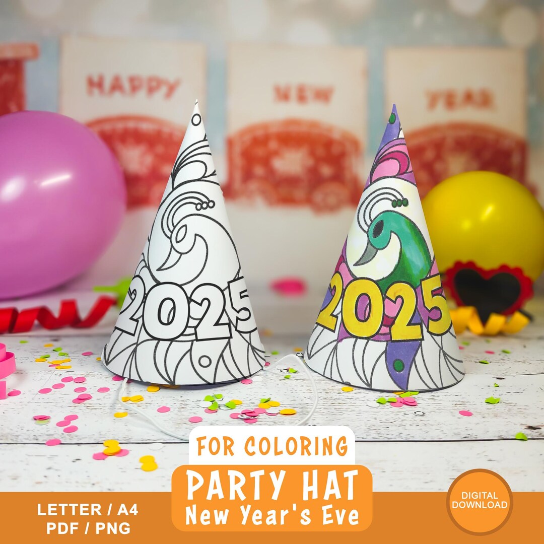 Coloring DIY Kids New Year's Eve Party Hat Printable Craft for ...