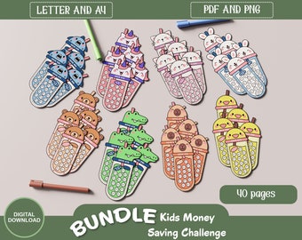 Kids' Money Saving Challenge Mini Savings Tracker Printables, Fun Kids ...