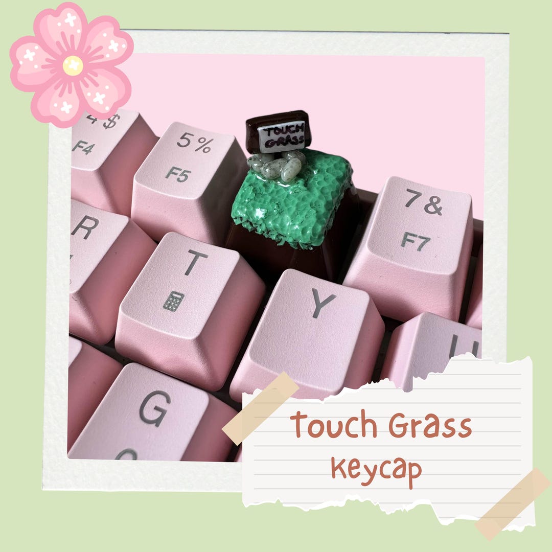 Kawaii Touch Grass Keycaps | Keycap | Cute Keycaps | Custom Keycap ...