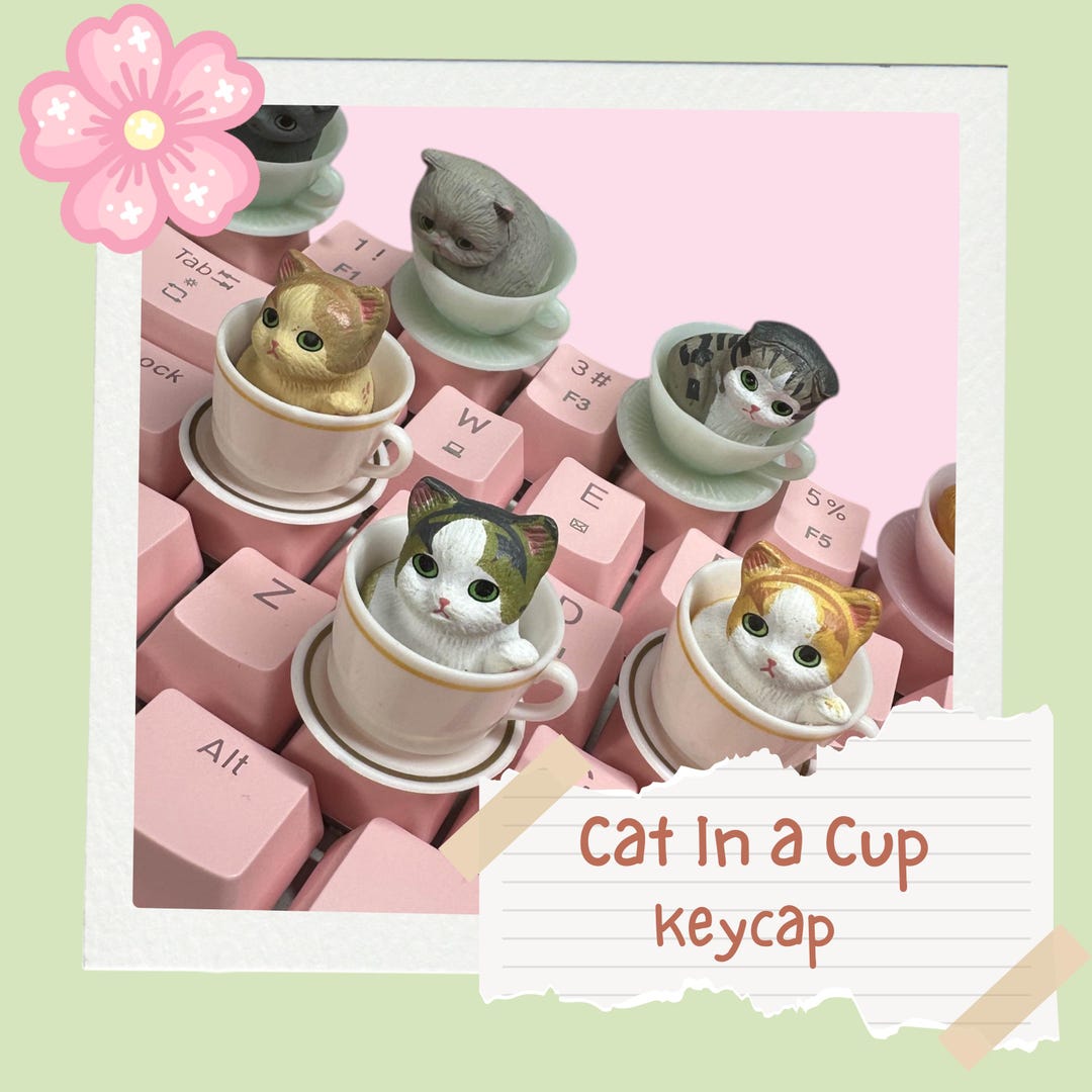 Kawaii Cat in Teacup Artisan Keycap: Custom Keyboard Accessory - Etsy