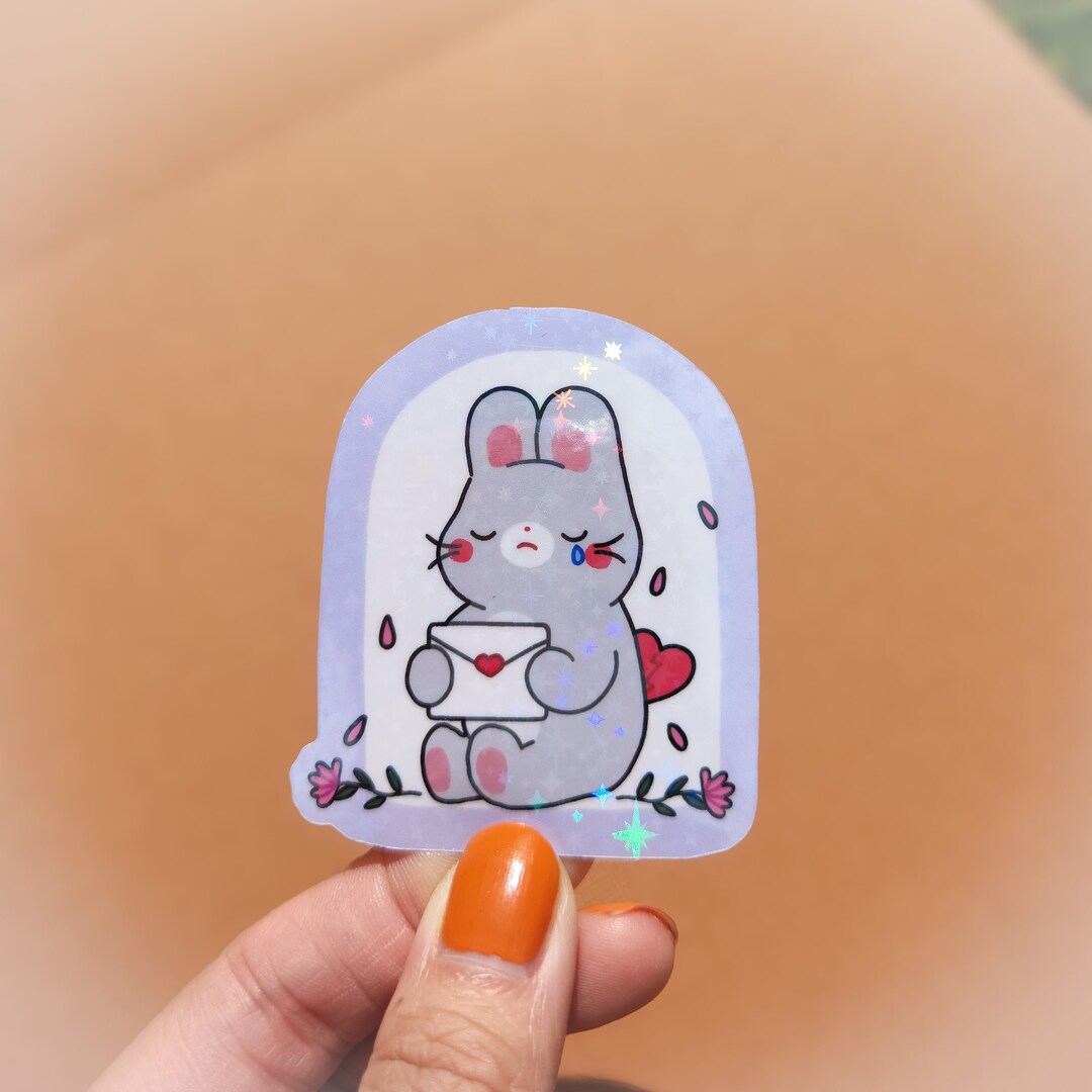 Sad Bunny Sticker | Cute Holographic, Handmade Water-resistant Vinyl ...