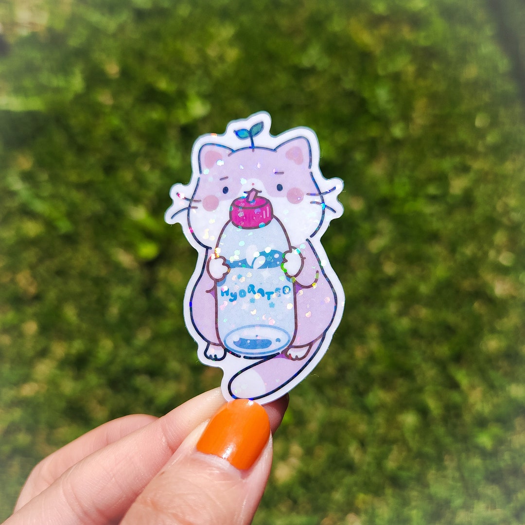 Hydrated Cat Sticker | Cute Vinyl Decal, Handmade Water-resistant ...