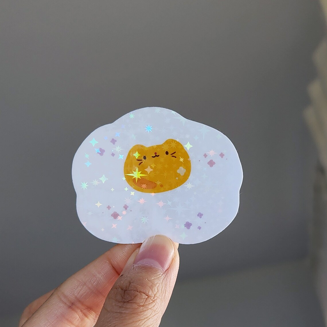 Cat Egg Sunny Side up Sticker | Cute Holographic, Handmade Water ...