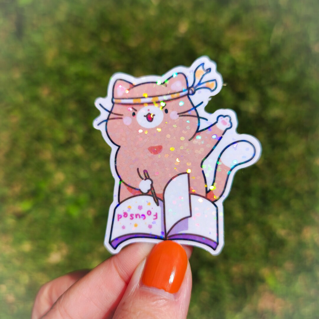 Focused Cat Sticker Cute Vinyl Decal, Handmade Water-resistant Stickers ...