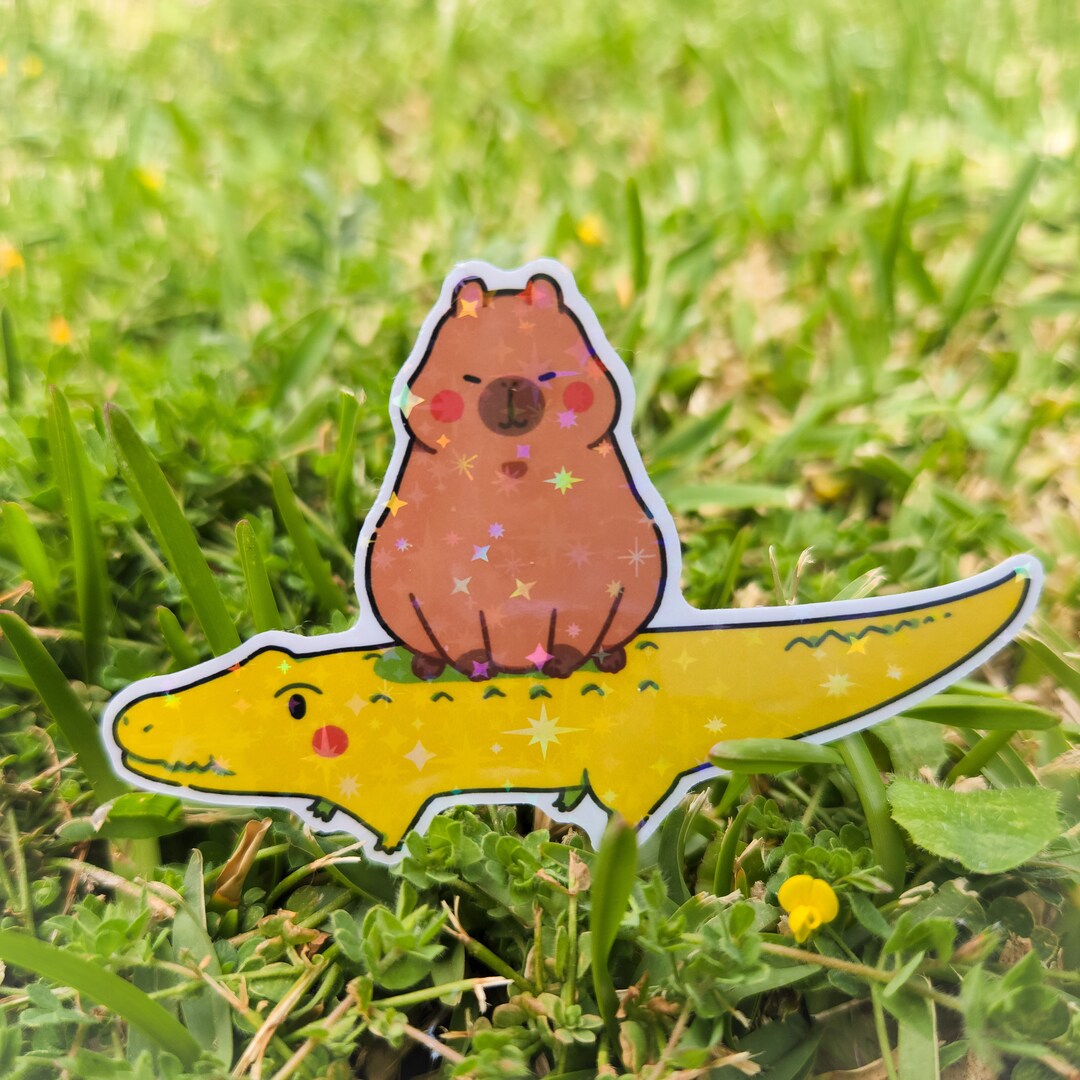 Capybara and Crocodile Sticker | Cute Holographic, Handmade Water ...