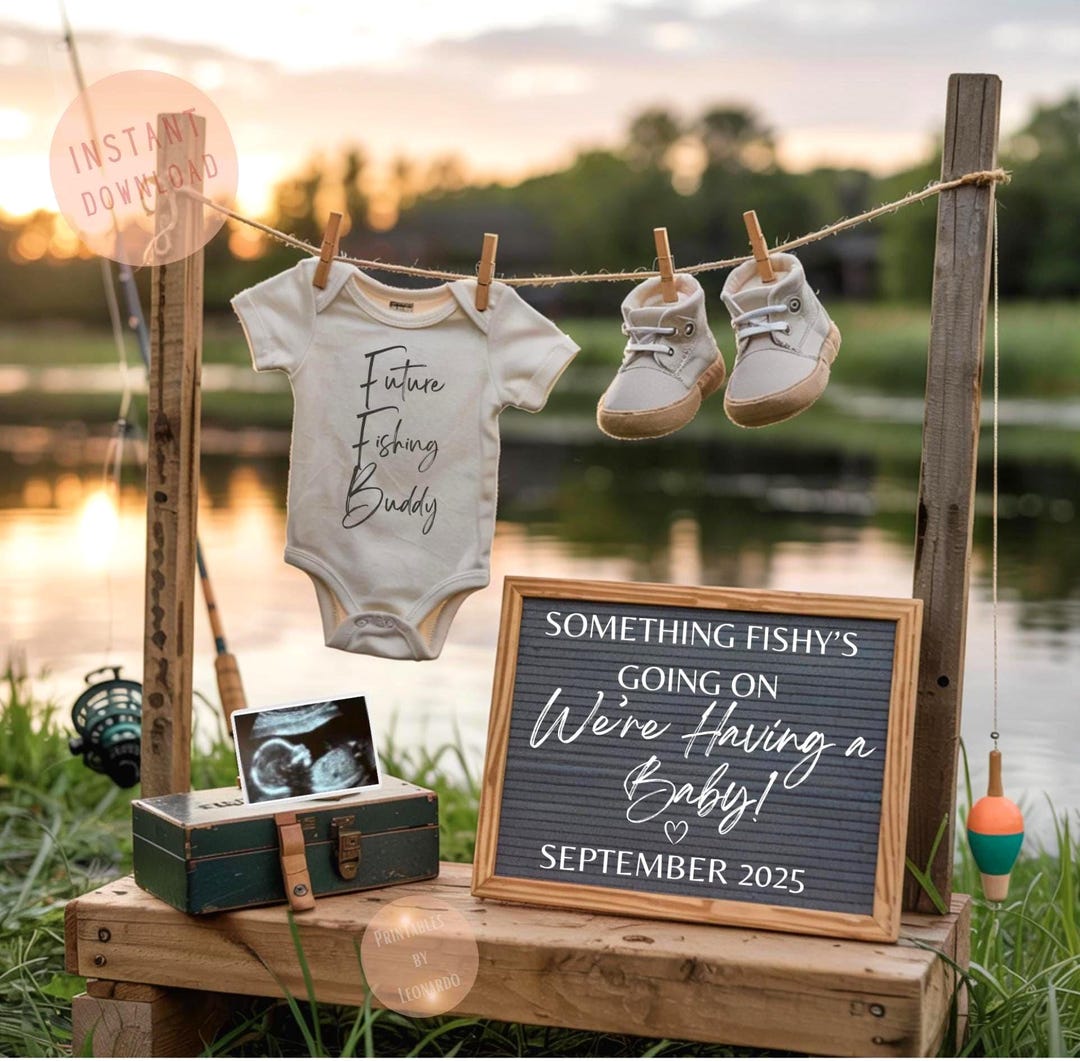 Fishing Adventure Pregnancy Announcement Digital Daddy's Fishing Buddy ...
