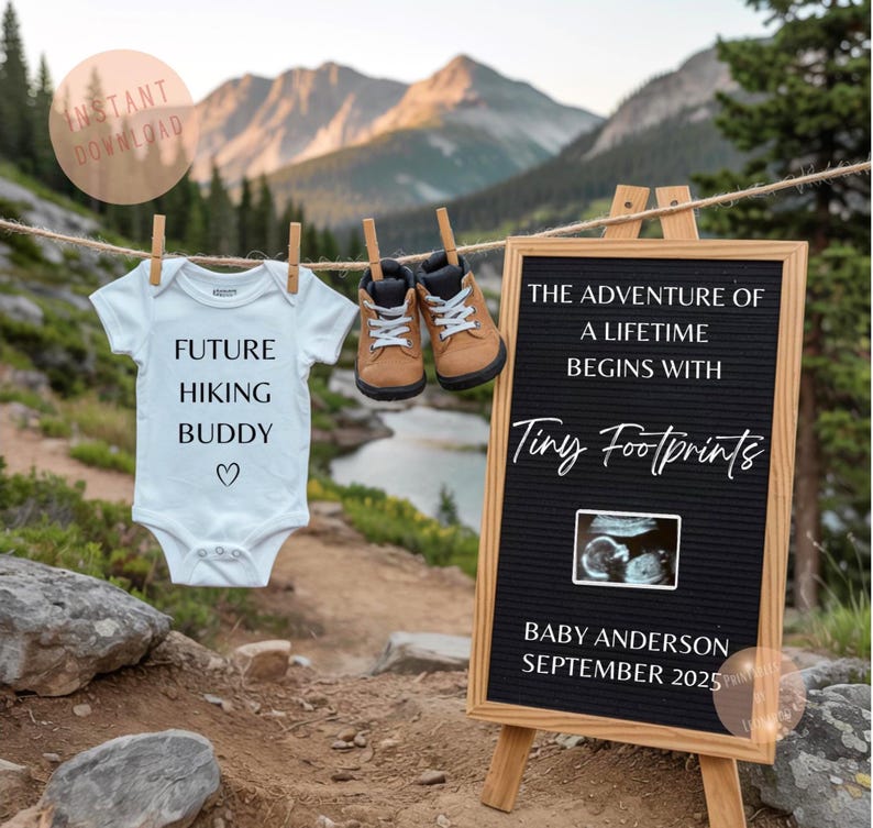 Adventure Pregnancy Announcement Digital Outdoor Mountain Baby Boy Baby ...
