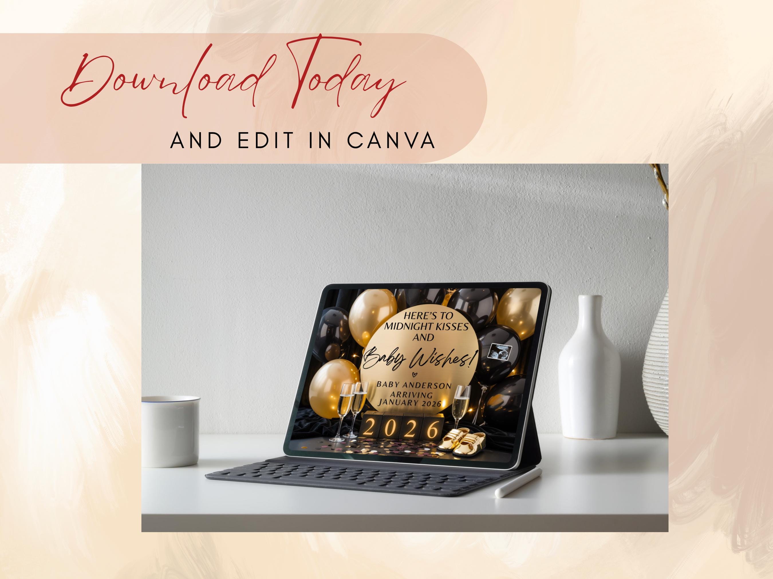 New Year's Eve Pregnancy Announcement: 2026 Editable Canva Template ...