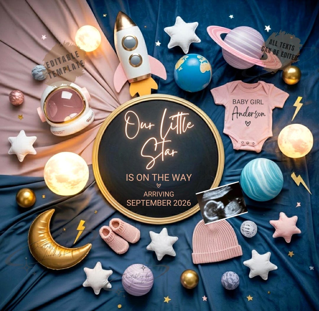 Space Baby Girl Pregnancy Announcement Digital Space Themed Digital ...