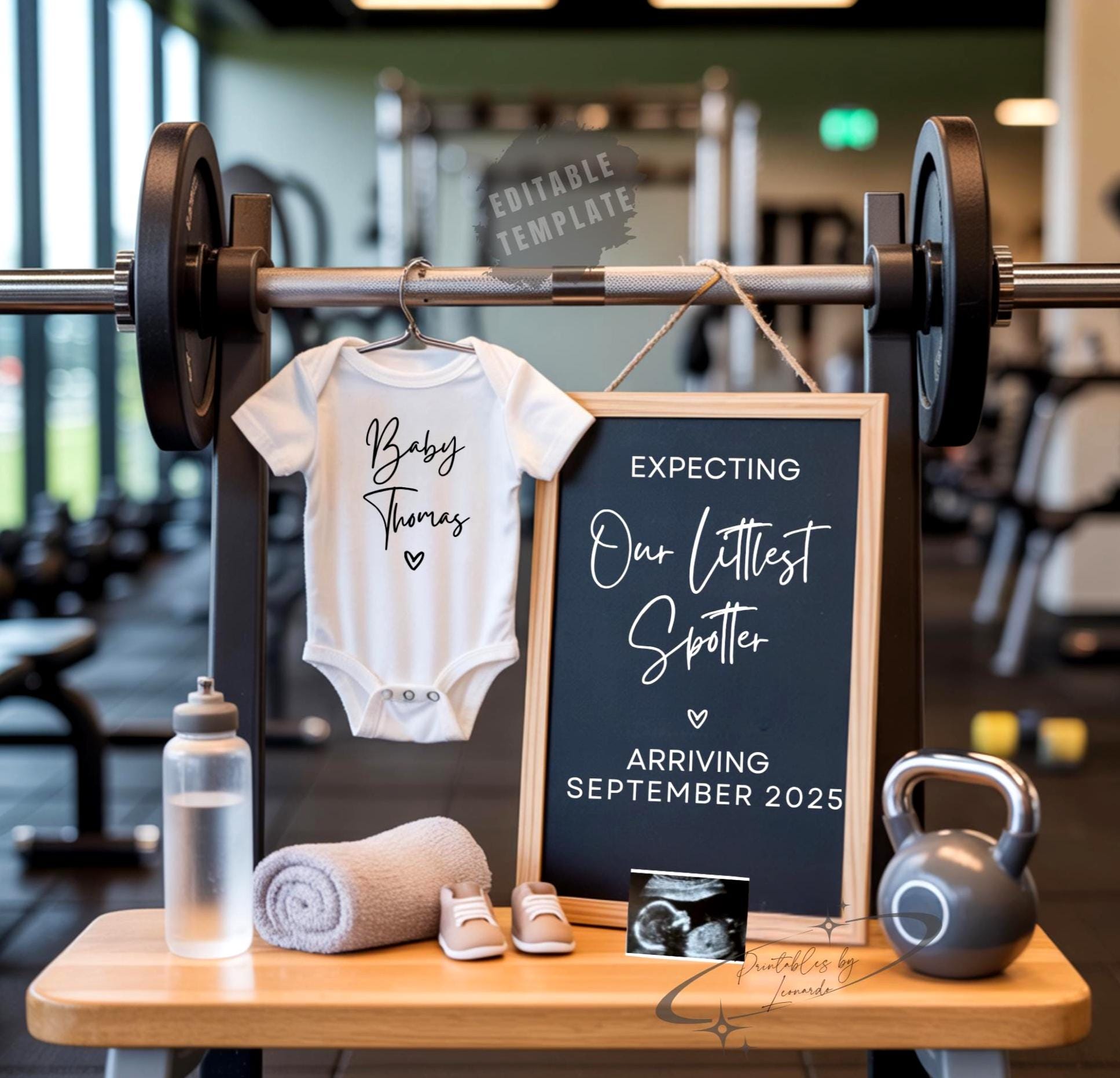 Fitness Gym Pregnancy Announcement Digital Workout Baby Announce Future ...