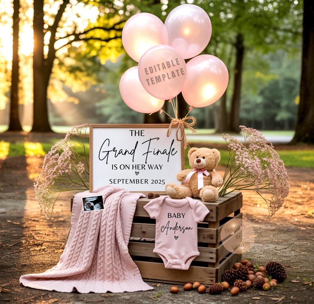 Pregnancy Announcement Digital Template Grand Finale Girl Reveal for ...