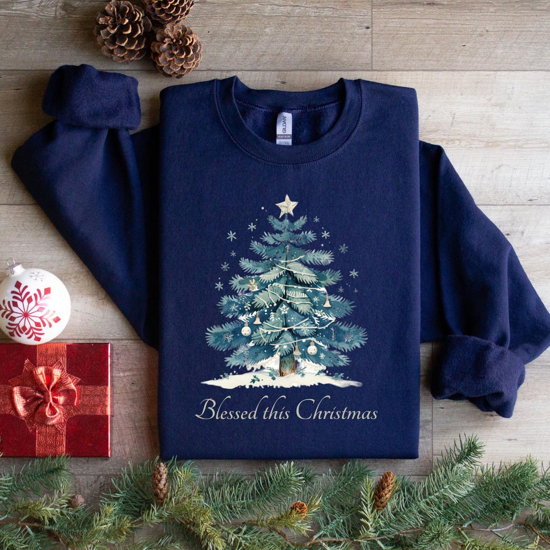 Blessed Christmas Sweater, Christmas Sweatshirt, Christmas Tree, Women ...