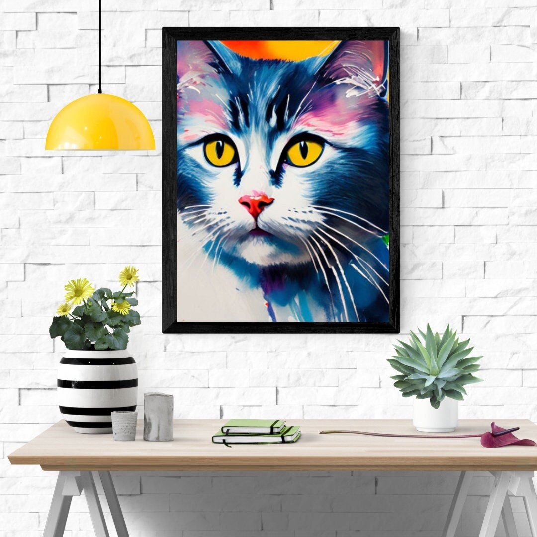 5cat Poster Wall Art Print ,cute Cat Wall Art, Golden Cat Decoration ...