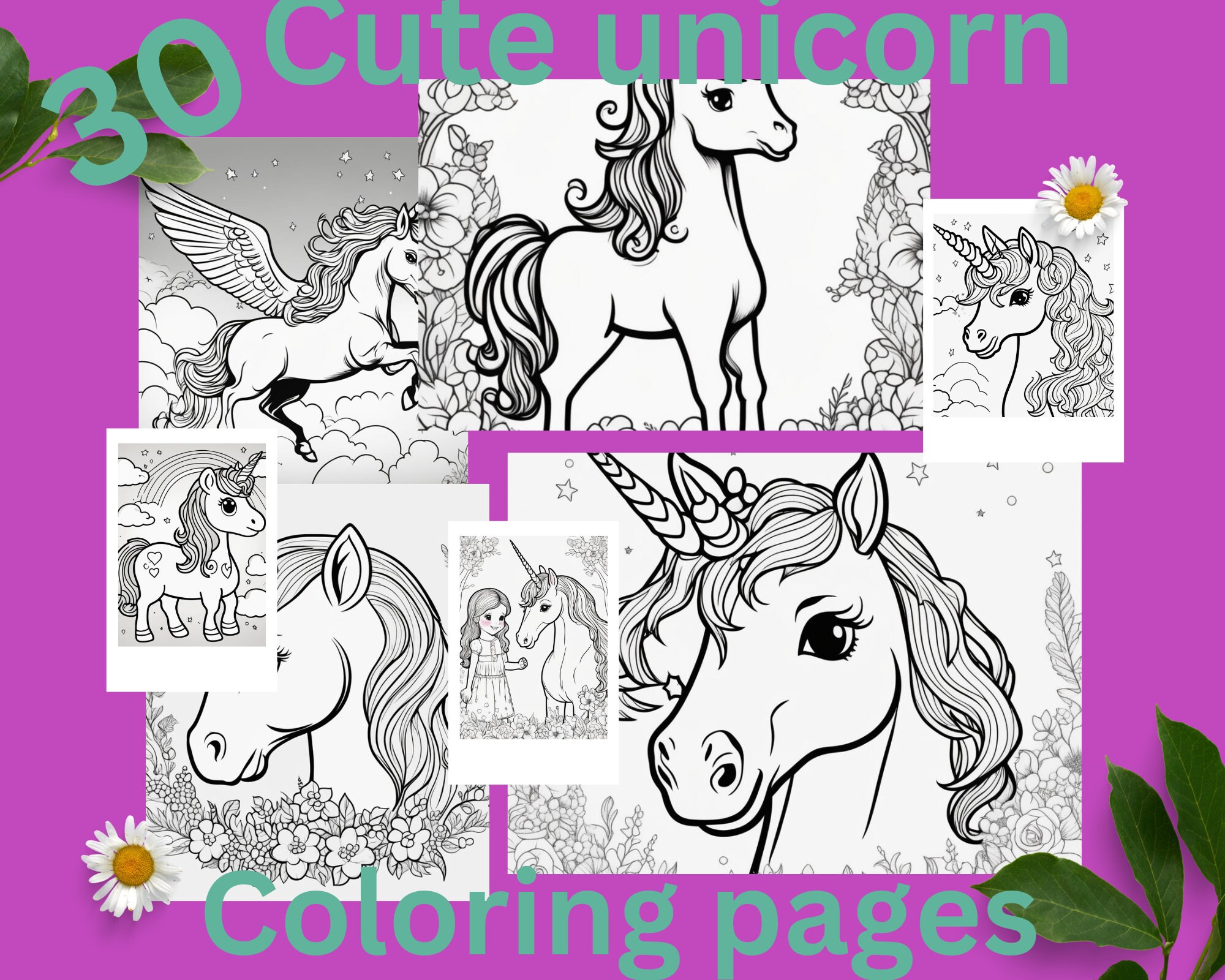 30 Unicorn Colouring Pages, Unicorn Paintable, Unicorn Art, Instant ...