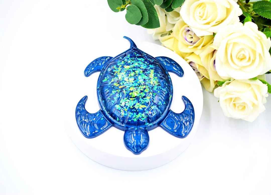 Iridescent Blue Sea Turtle Figurine: Handmade Resin Ocean Decor - Etsy