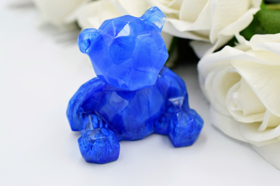 Royal Blue Teddy Bear Figurine Handmade Resin Home Decor Etsy