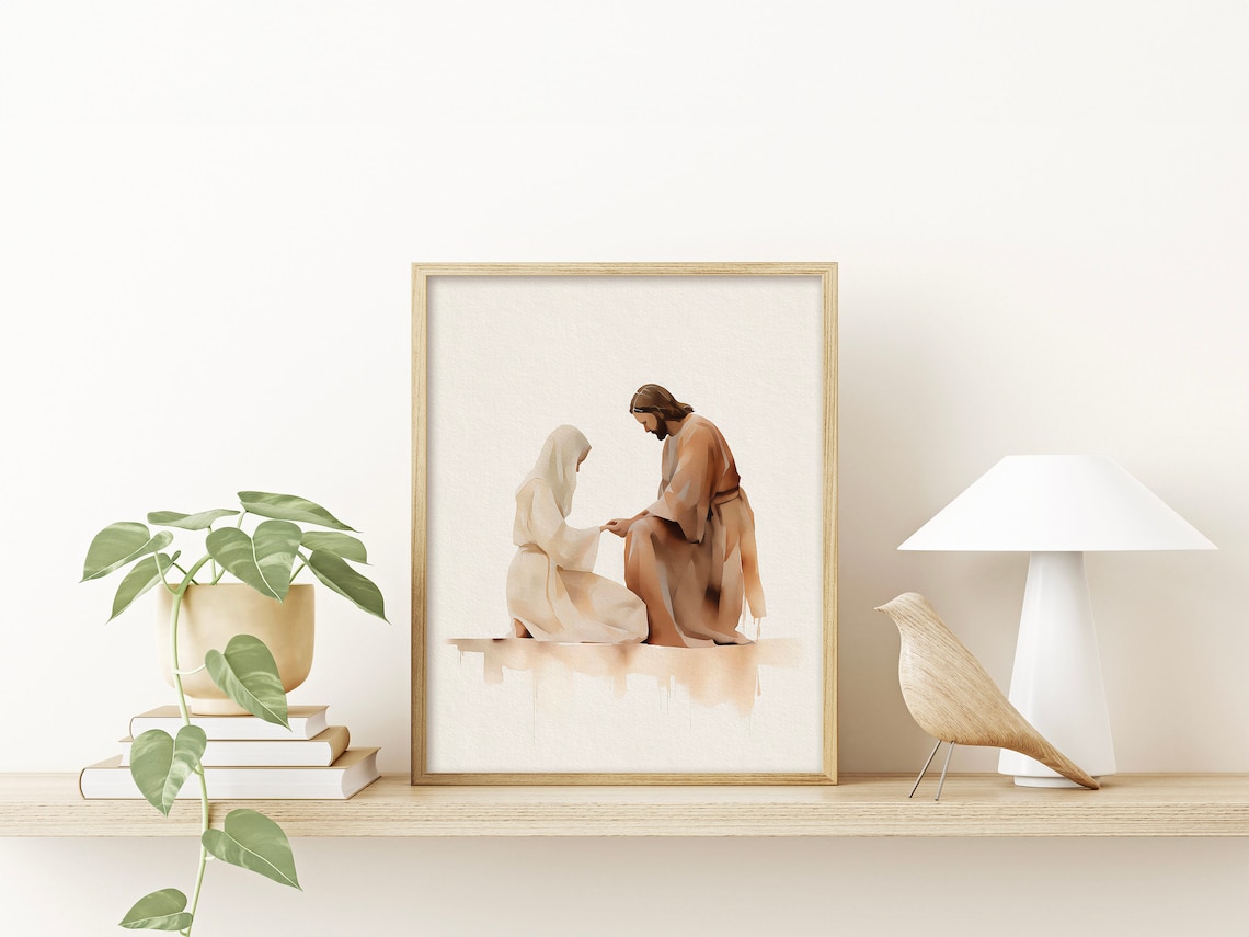 Jesus Heals A Sick Woman, Jesus Healing Her Watercolor Painting, A ...