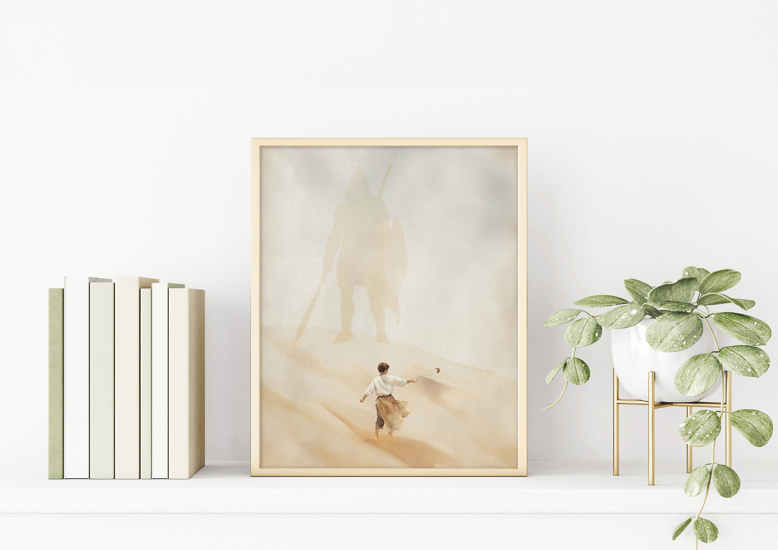 David and Goliath Watercolor Painting, King David, the Shepherd Boy ...