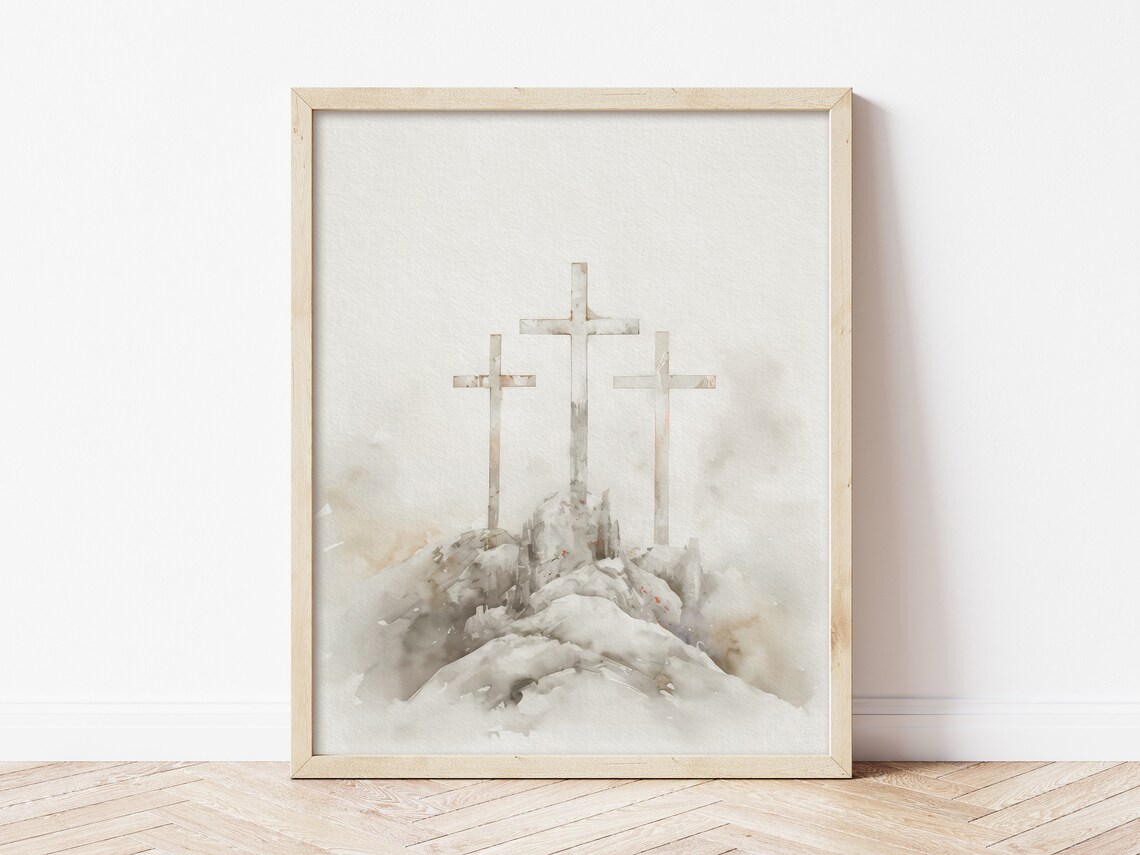 Three Crosses at Calvary Watercolor Painting, Jesus Art, Jesus ...