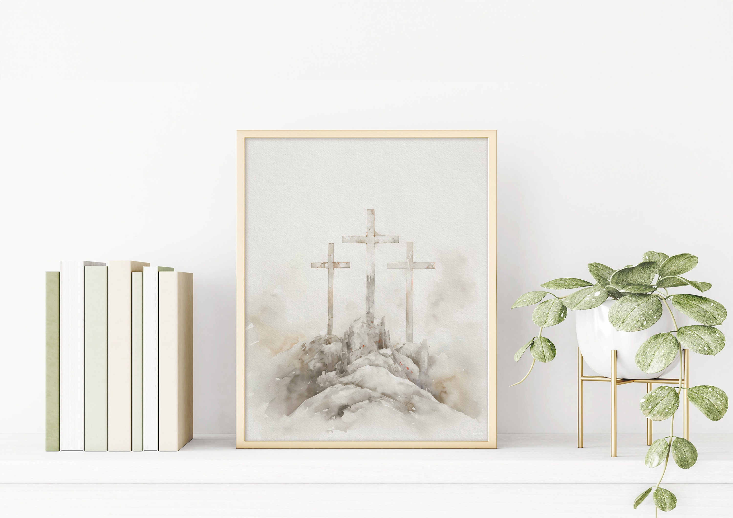 Three Crosses at Calvary Watercolor Painting, Jesus Art, Jesus ...
