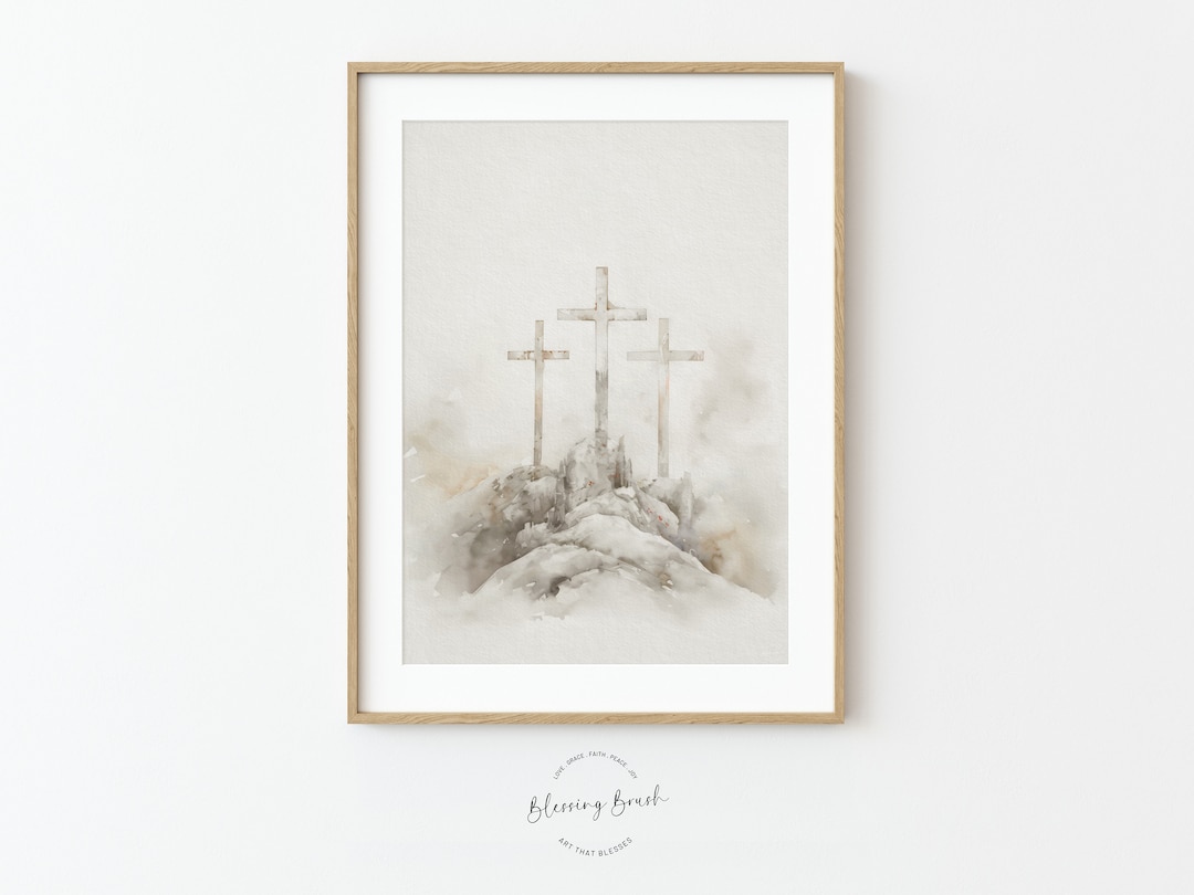 Three Crosses at Calvary Watercolor Painting, Jesus Art, Jesus ...