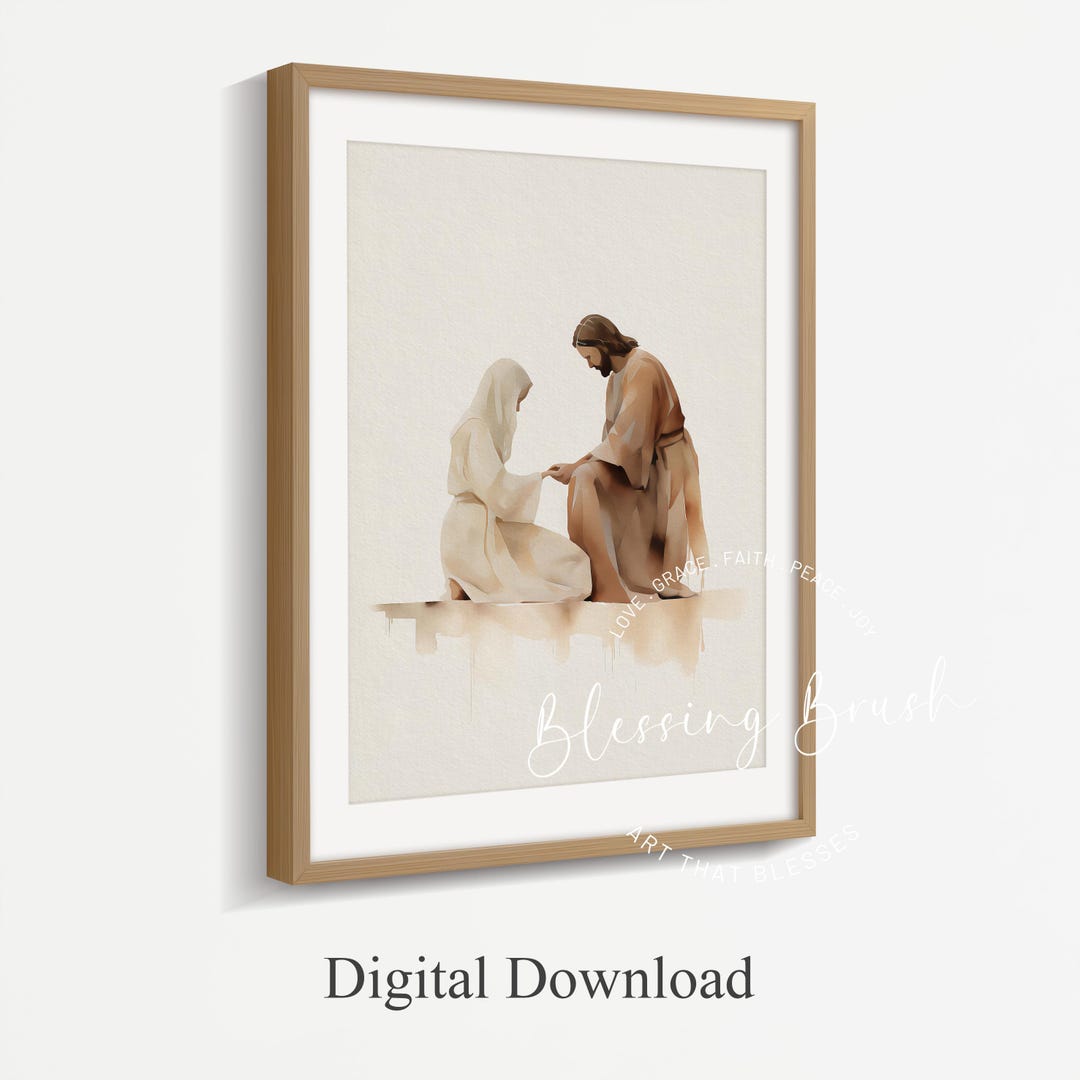 Jesus Heals A Sick Woman, Jesus Healing Her Watercolor Painting, A ...