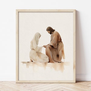 Jesus Heals A Sick Woman, Jesus Healing Her Watercolor Painting, A ...