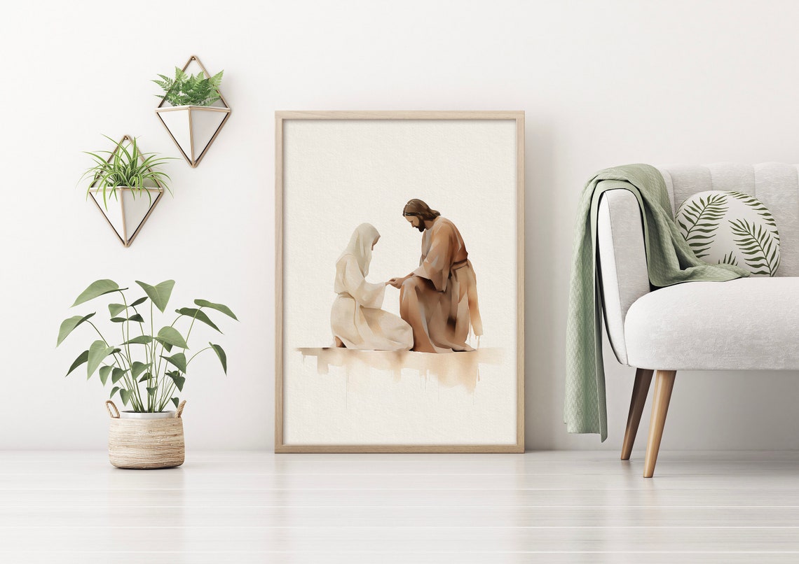 Jesus Heals A Sick Woman, Jesus Healing Her Watercolor Painting, A ...