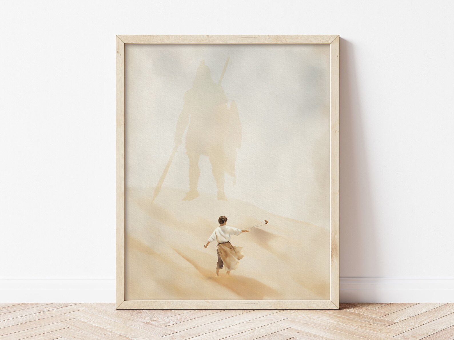 David and Goliath Watercolor Painting, King David, the Shepherd Boy ...
