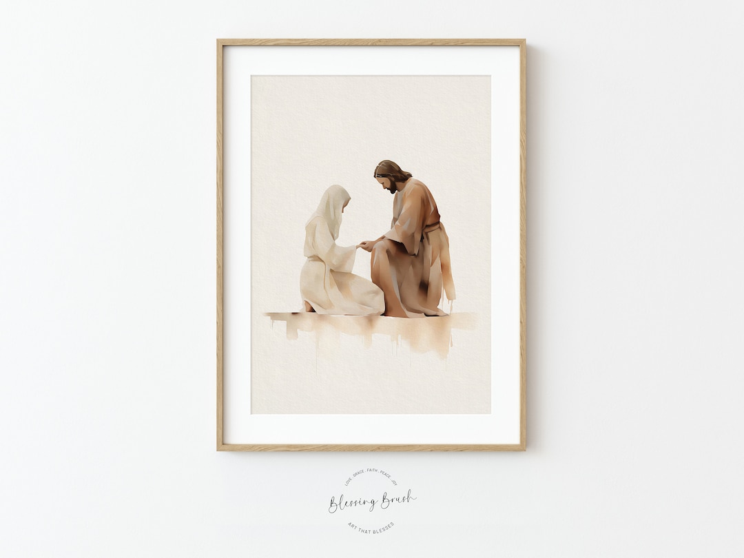 Jesus Heals A Sick Woman, Jesus Healing Her Watercolor Painting, A ...