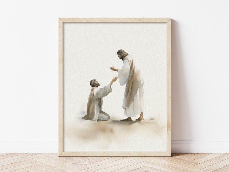 Jesus Heals A Leper, Jesus Heals A Blind Man, Watercolor Painting ...