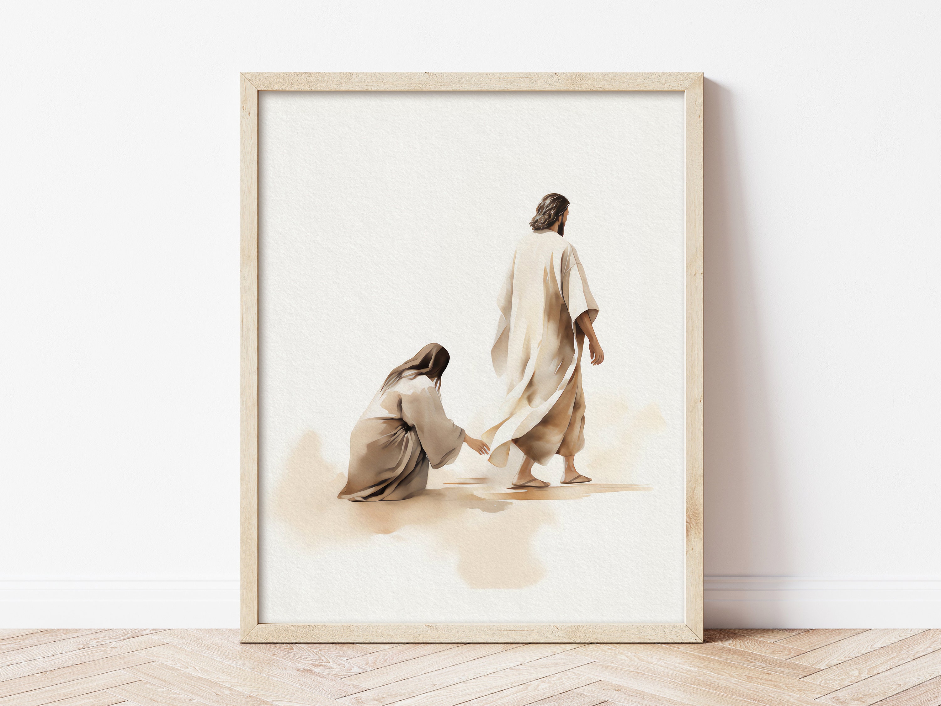 Jesus Heals A Sick Woman Watercolor Painting, A Bleeding Woman Touched ...