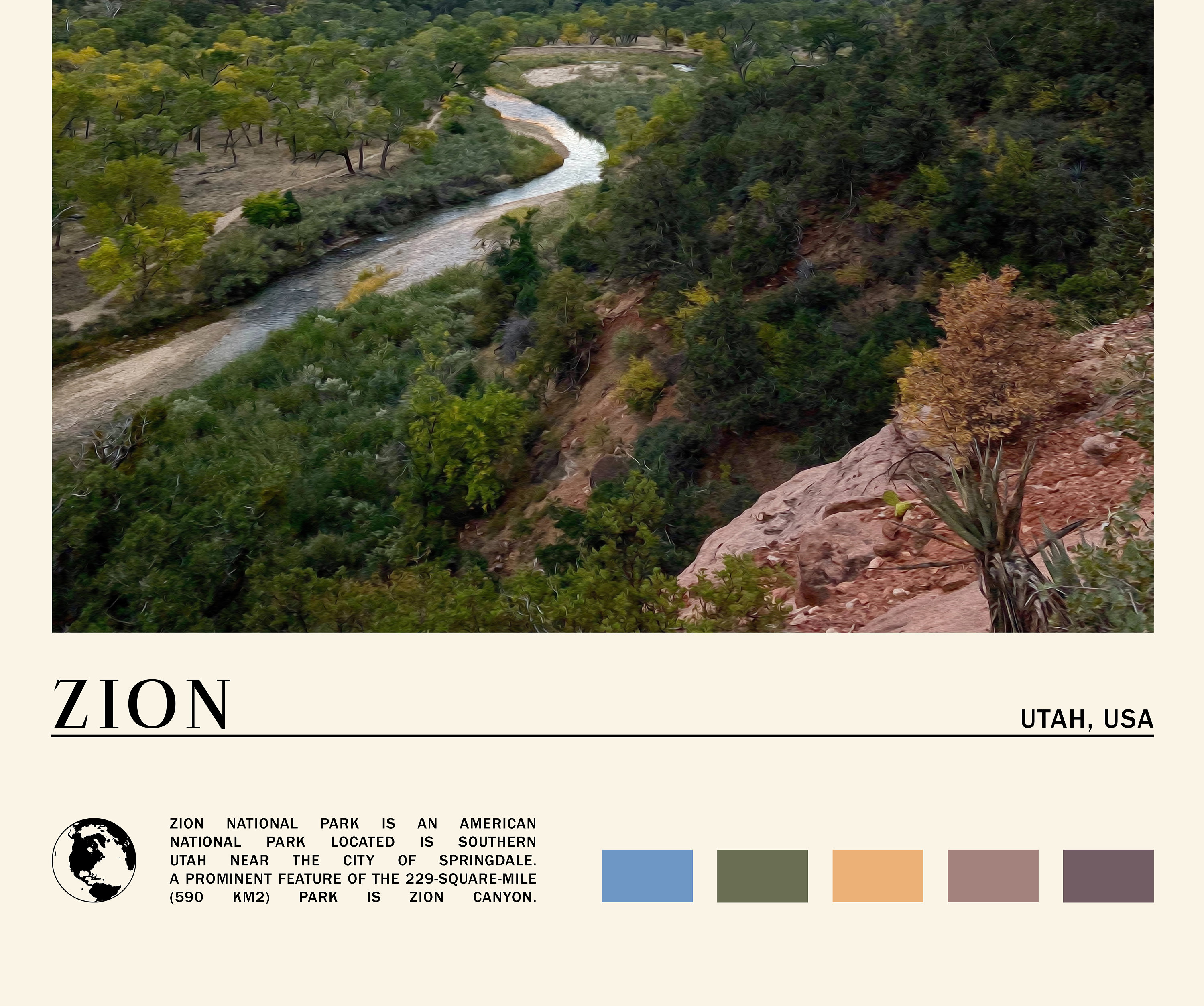 Digital Oil Paint, Zion National Park Print, Zion Wall Art, Zion Poster ...