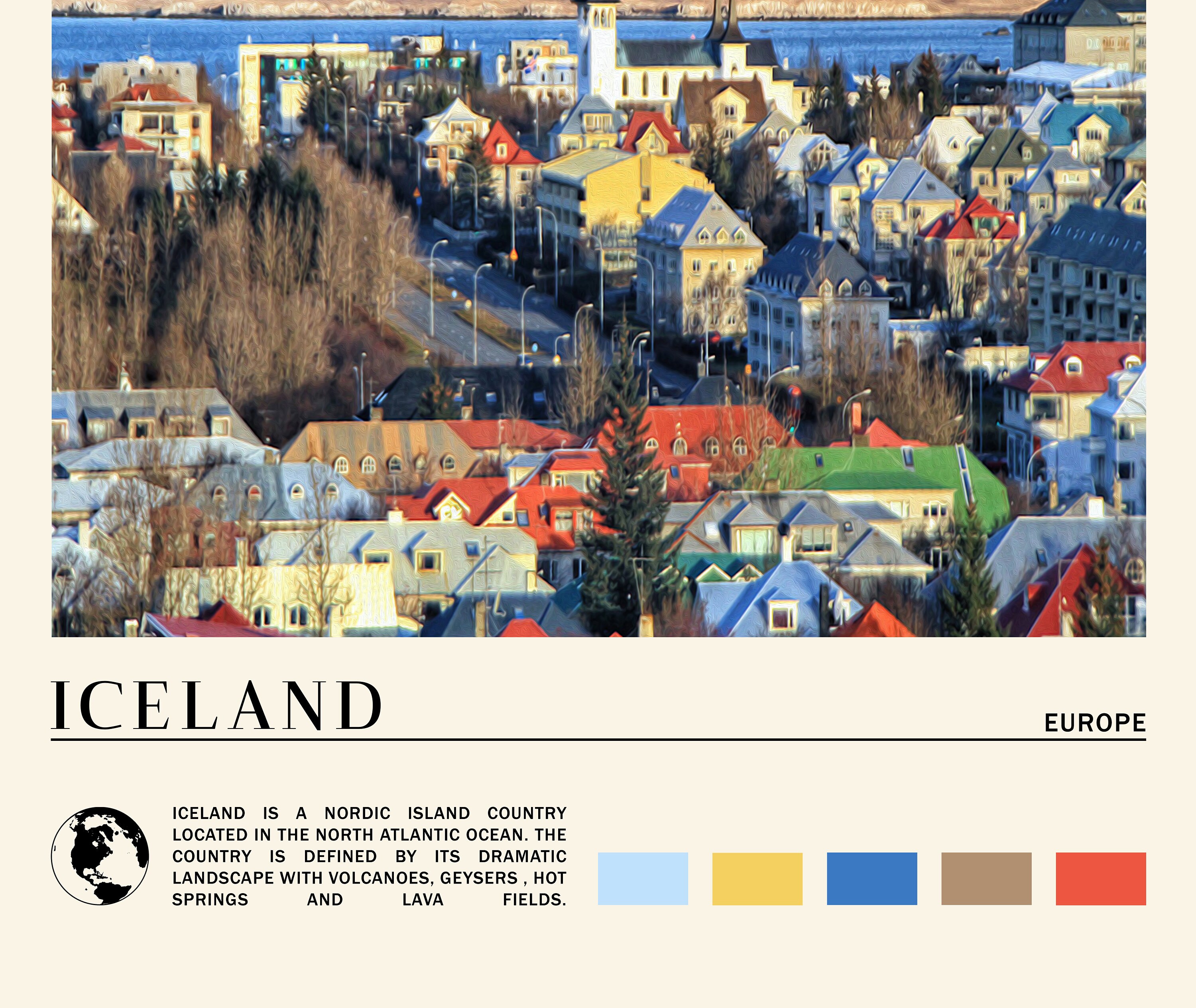 Digital Oil Paint, Iceland Print, Iceland Wall Art, Iceland Poster ...