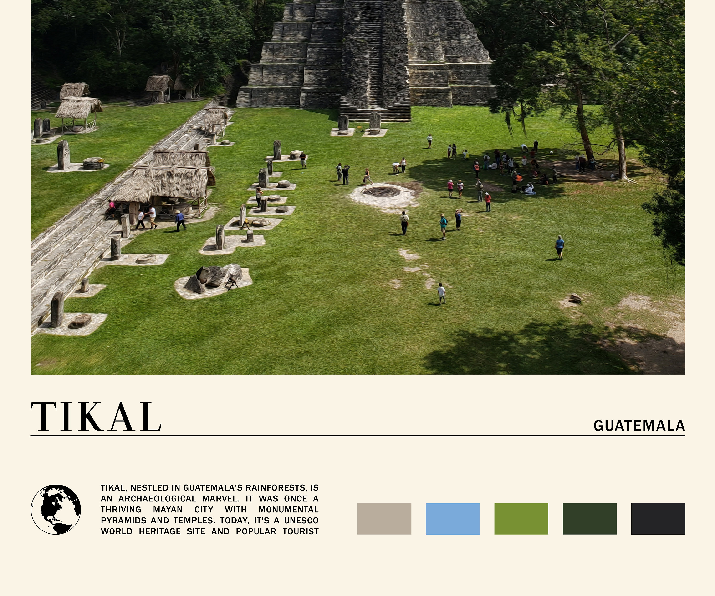 Digital Oil Paint, Tikal Print, Tikal Wall Art, Tikal Poster, Tikal ...