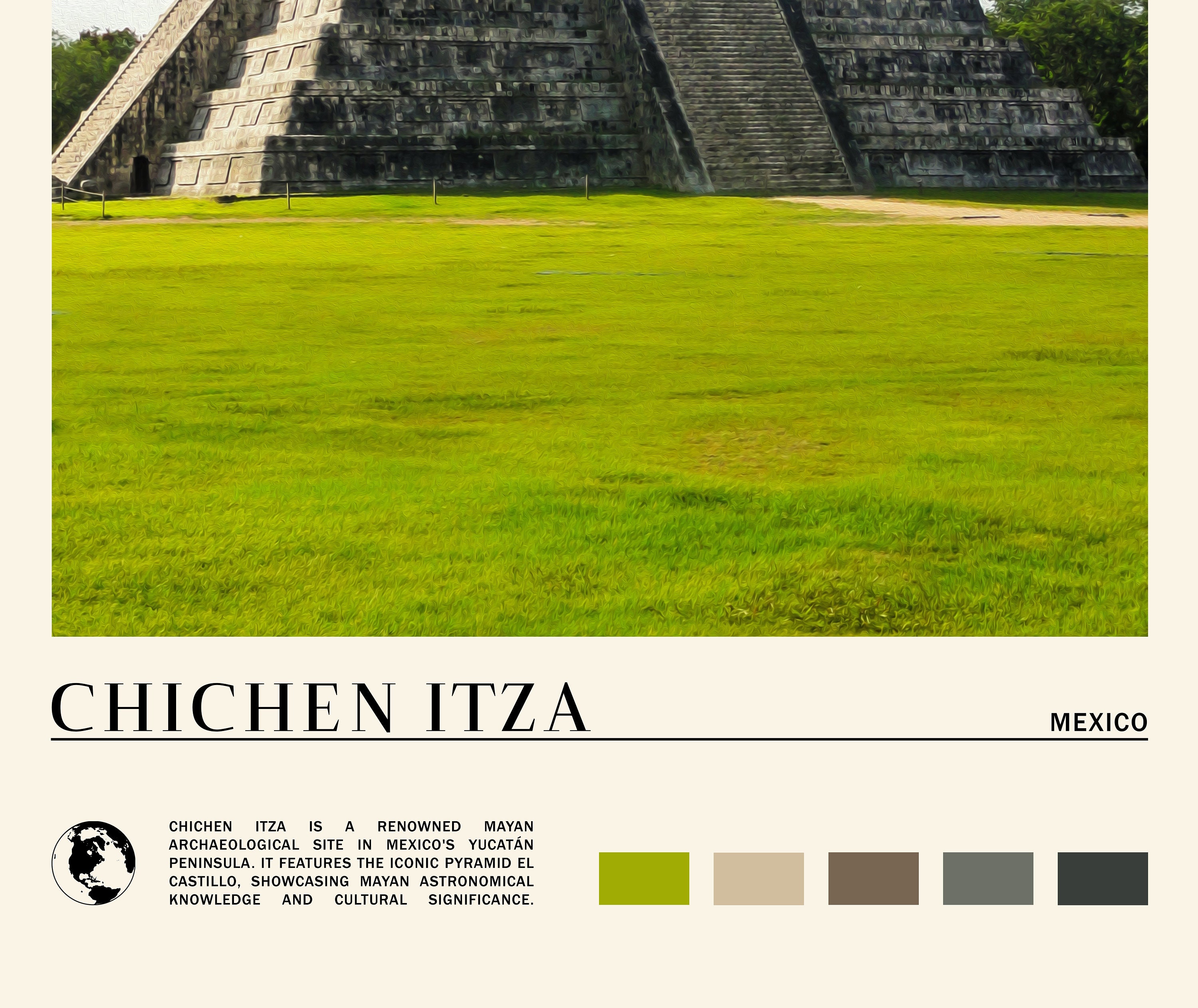 Digital Oil Paint, Chichen Itza Print, Chichen Itza Wall Art, Chichen ...