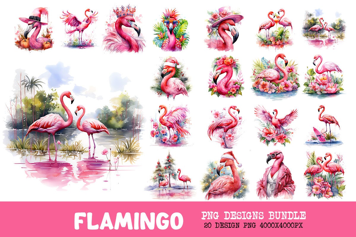 Flamingo PNG Bundle, Trendy Flamingo Designs, Sublimation Flamingo ...